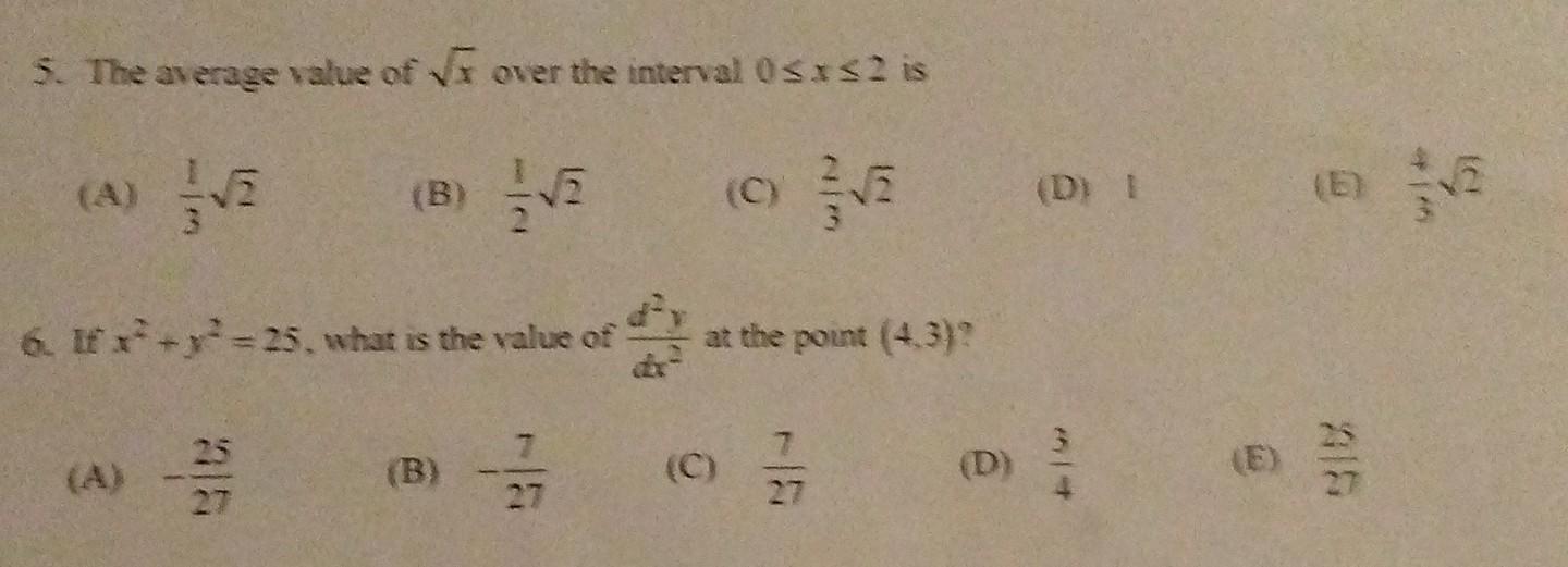 Solved 5. The average value of x over the interval 0≤x≤2 is | Chegg.com