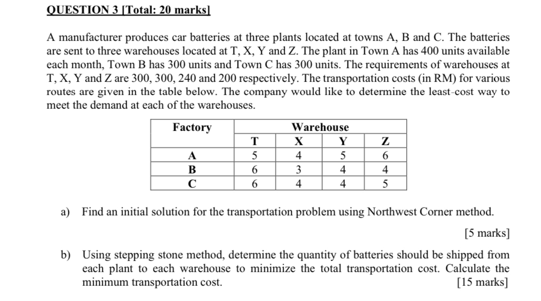Solved OUESTION 3 [Total: 20 ﻿marks]A manufacturer produces | Chegg.com