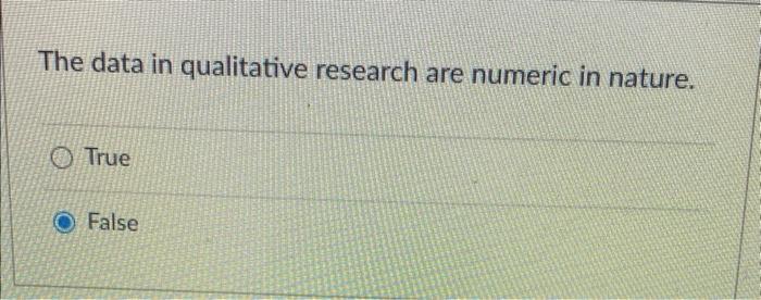 Solved The data in qualitative research are numeric in | Chegg.com