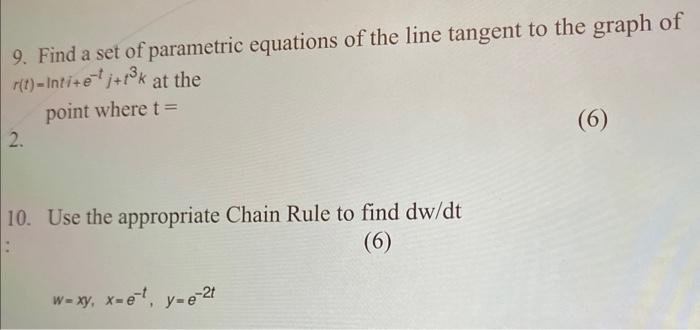 Solved 9. Find a set of parametric equations of the line | Chegg.com