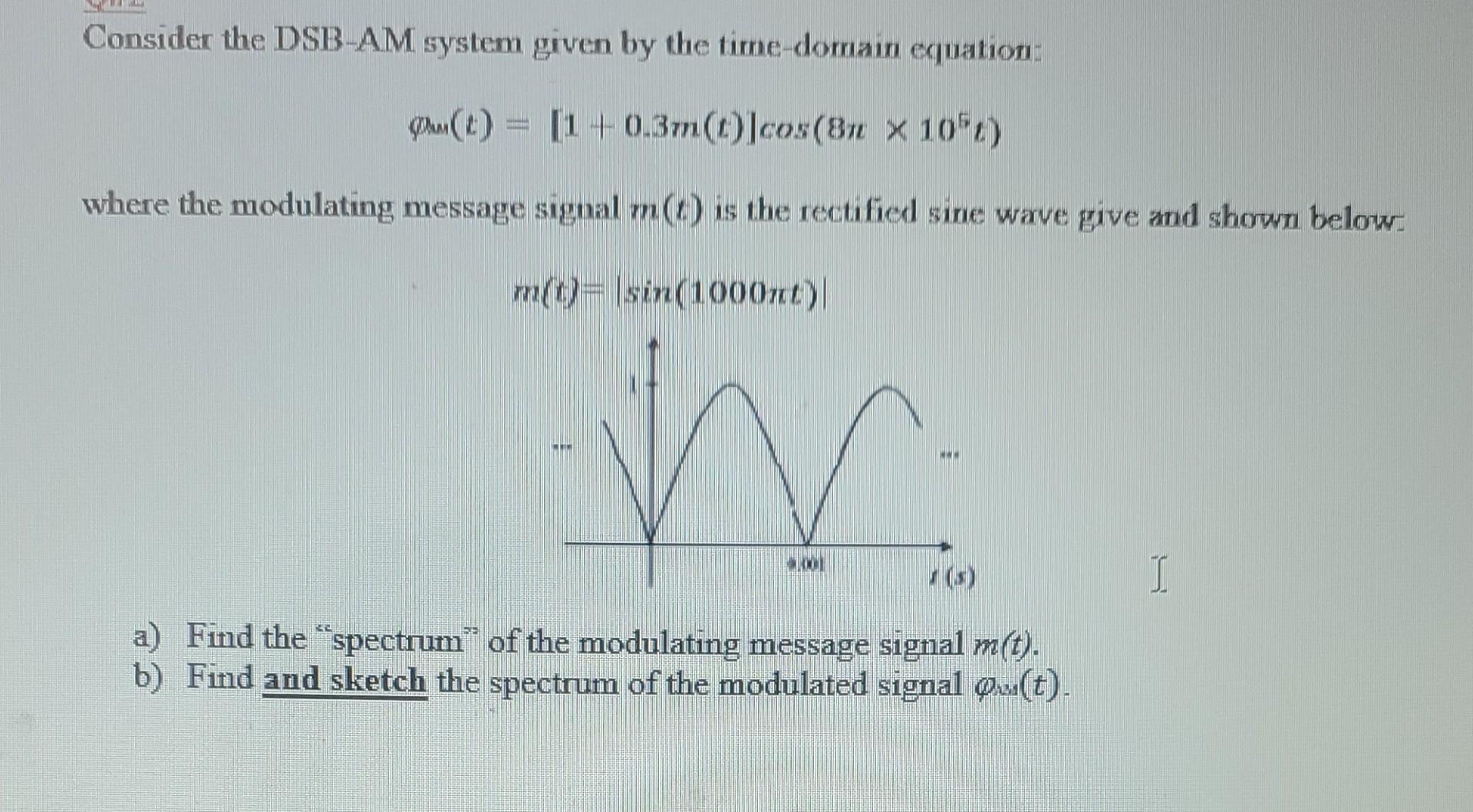 Solved Consider The Dsb Am System Given By The Time Domain