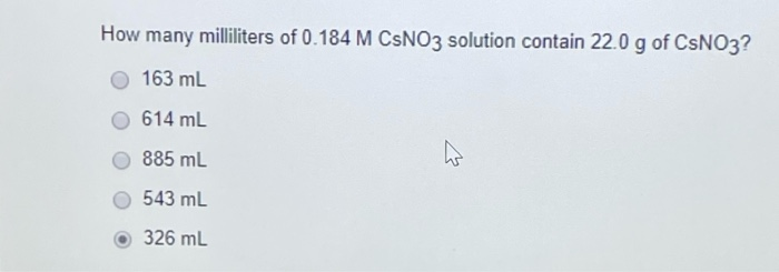 Solved How many milliliters of 0.184 M CSNO3 solution | Chegg.com