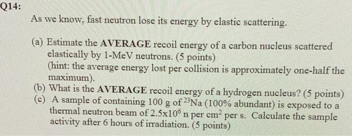 Solved Q14: As we know, fast neutron lose its energy by | Chegg.com