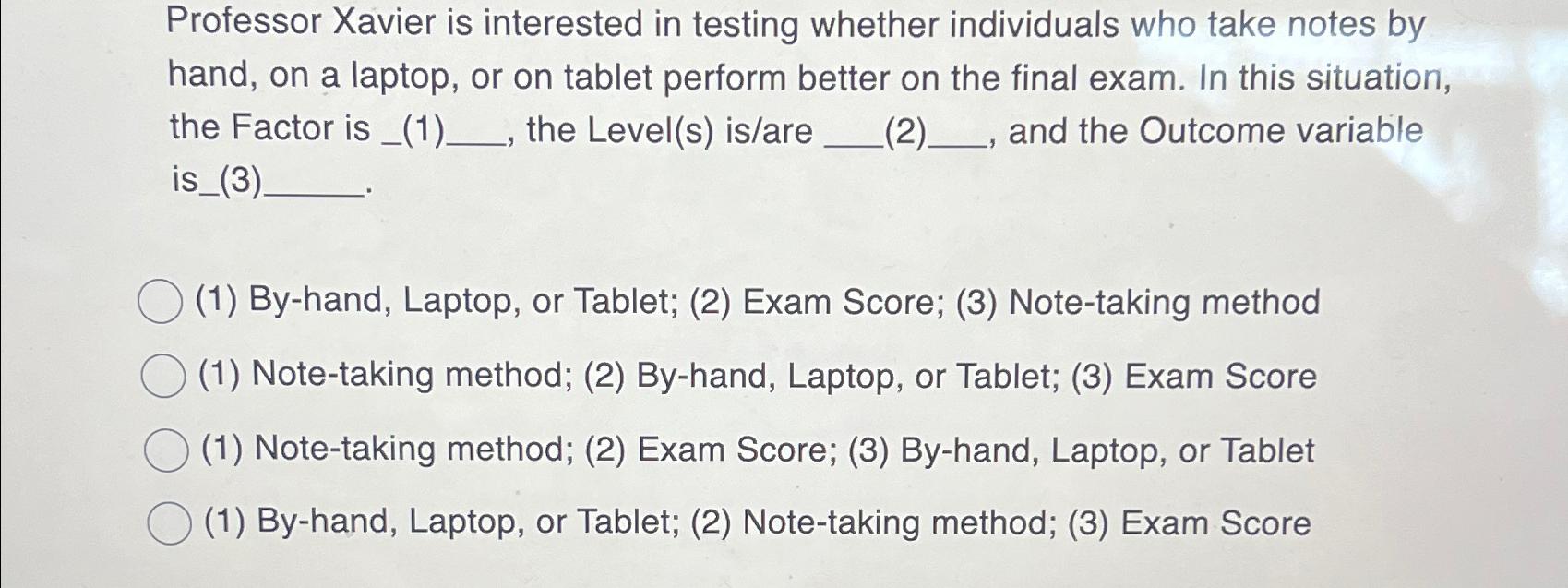 Solved Professor Xavier is interested in testing whether | Chegg.com