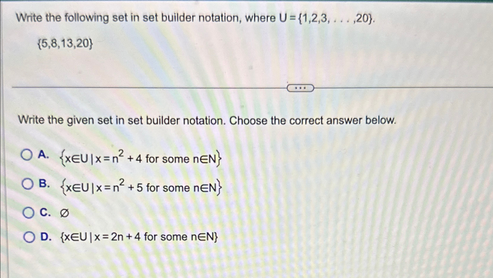 Solved Write the following set in set builder notation, | Chegg.com