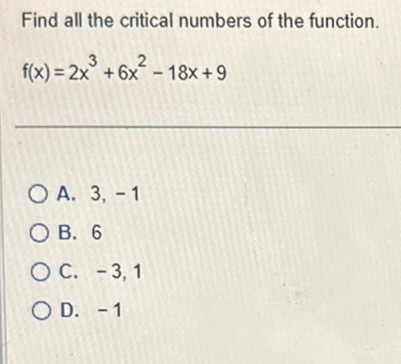 Solved Find All The Critical Numbers Of The