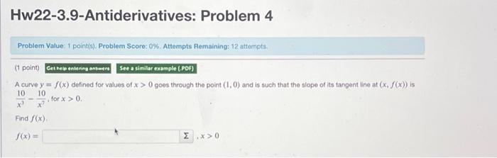 Solved A curve y=f(x) defined for values of x>0 goes through | Chegg.com