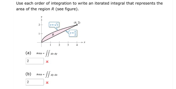 Solved Use each order of integration to write an iterated | Chegg.com