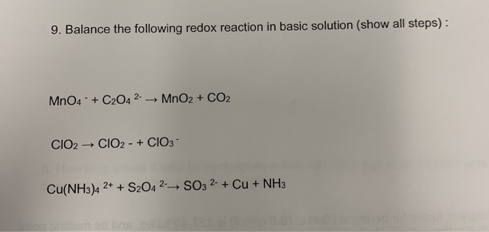 Solved 9. Balance the following redox reaction in basic | Chegg.com