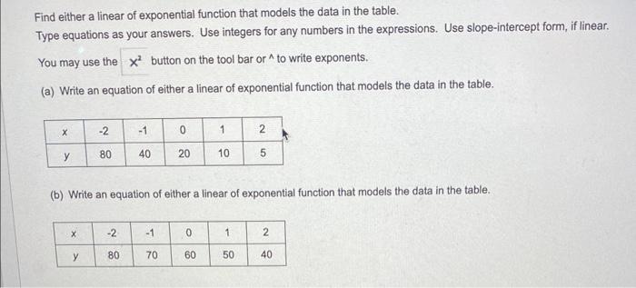 Solved Find either a linear of exponential function that | Chegg.com