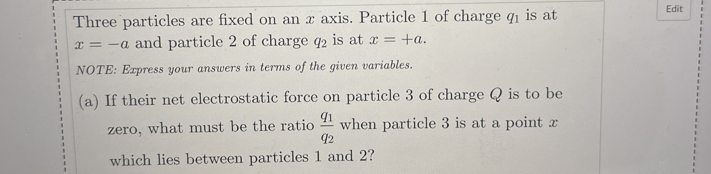 Three particles are fixed on an x ﻿axis. Particle 1 | Chegg.com