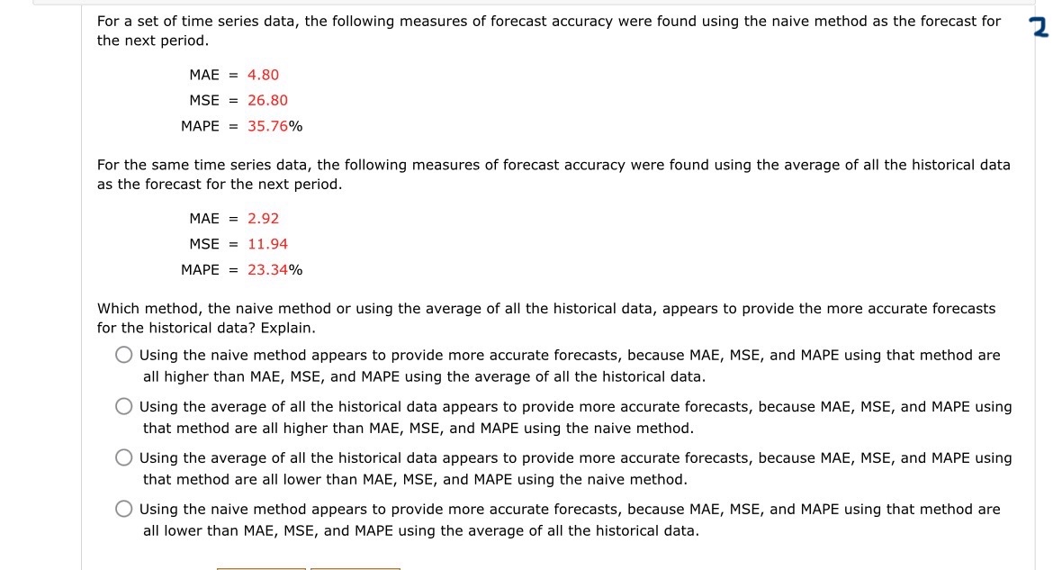 Solved 2 ﻿For a set of time series data, the following | Chegg.com