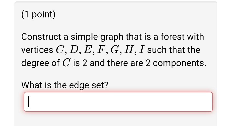 Solved (1 point) Construct a simple graph that is a forest | Chegg.com