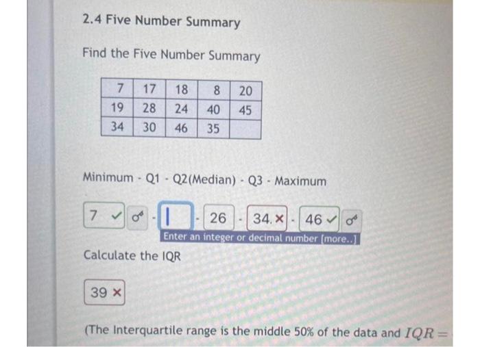 Solved 2.4 Five Number Summary Find the Five Number Summary | Chegg.com
