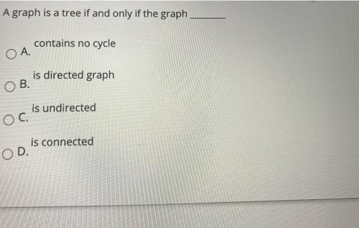 Solved A graph is a tree if and only if the graph contains | Chegg.com