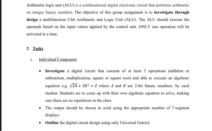 Solved Arithmetic logic unit (ALU) is a combinational | Chegg.com
