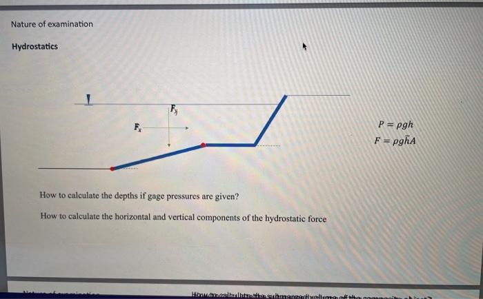 Solved Nature of examination Hydrostatics P=pgh F = pght How | Chegg.com