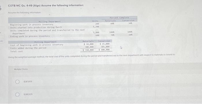 Solved COTB MC Qu. 4.49 (Algo) Assume the following | Chegg.com