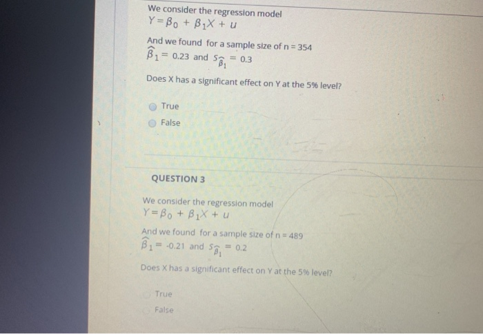 Solved We consider the regression model Y= Bo + B1X + u And | Chegg.com