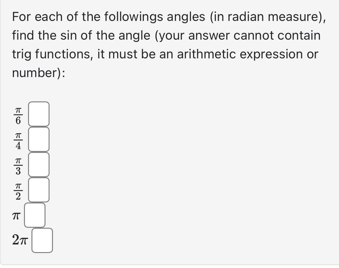 Solved For each of the followings angles (in radian | Chegg.com