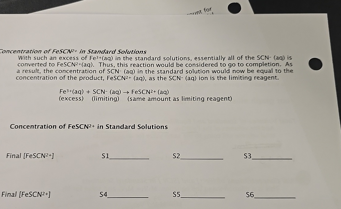 [Solved]: Eoncentration of FeSCN2+ in Standard Solutions Wit