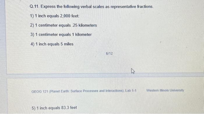 Solved Q.11. Express the following verbal scales as | Chegg.com