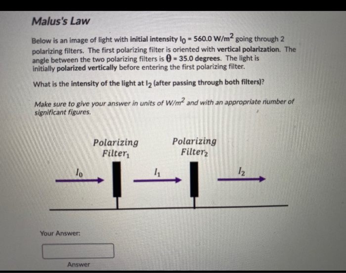Solved Malus's Law Below is an image of light with initial | Chegg.com