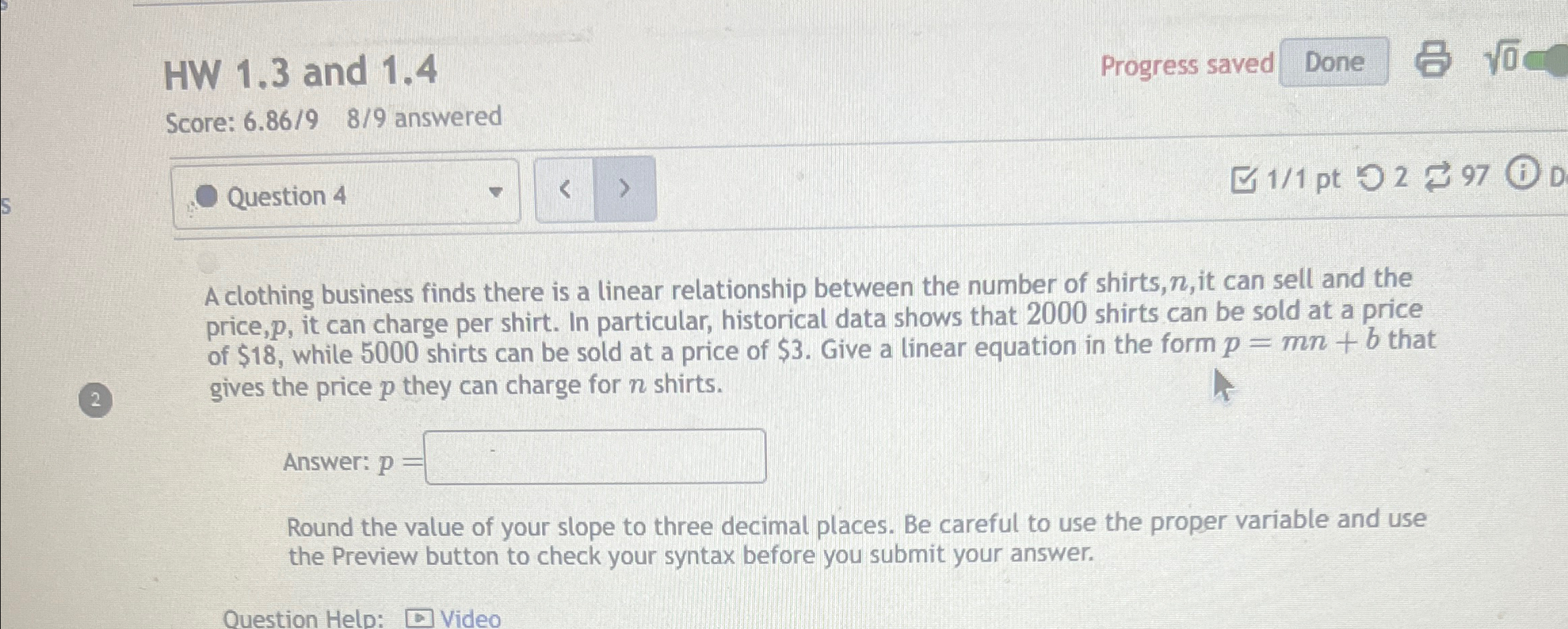 Solved HW 1.3 ﻿and 1.4Progress saved Score: 6.869,89 | Chegg.com