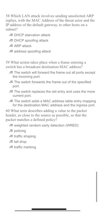 Solved 58 Which LAN attack involves sending unsolicited ARP | Chegg.com