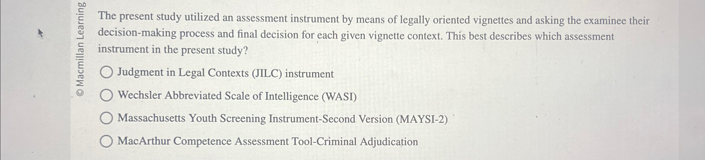 Solved The present study utilized an assessment instrument | Chegg.com