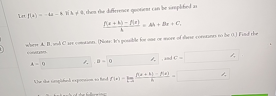 Solved Let f(x)=-4x-8. ﻿If h≠0, ﻿then the difference | Chegg.com