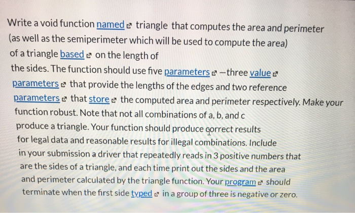 Solved The area of an arbitrary triangle can be computed | Chegg.com