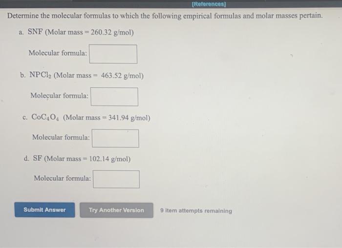 Solved (References) Determine the molecular formulas to | Chegg.com