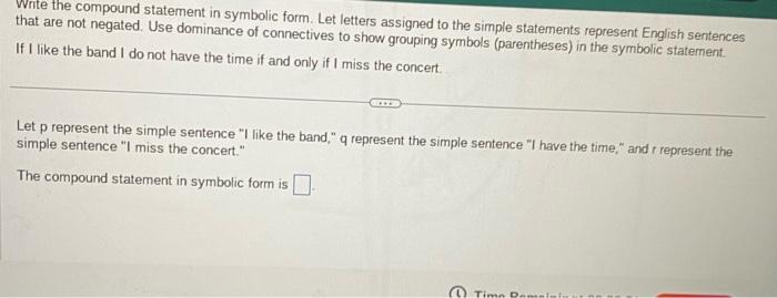vVrte the compound statement in symbolic form. Let | Chegg.com