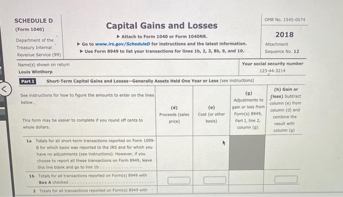 SCHEDULE D OMB No. 1545-0074 Capital Gains and Losses | Chegg.com