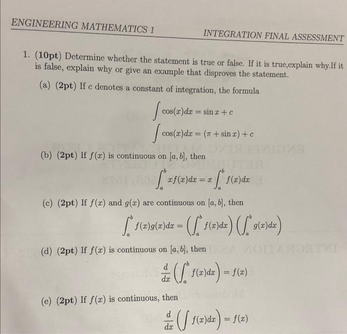 Solved 1. (10pt) Determine whether the statement is true or | Chegg.com