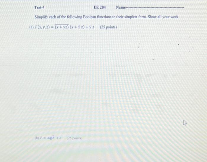 Solved Simplify each of the following Boolean functions to | Chegg.com