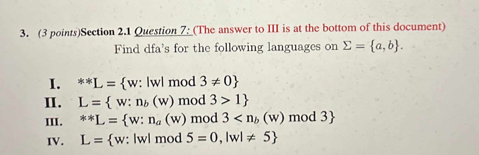 Solved (3 ﻿points)Section 2.1 ﻿Question 7: (The answer to | Chegg.com