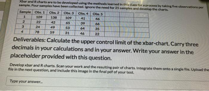 Solved Xbar and R charts are to be developed using the | Chegg.com