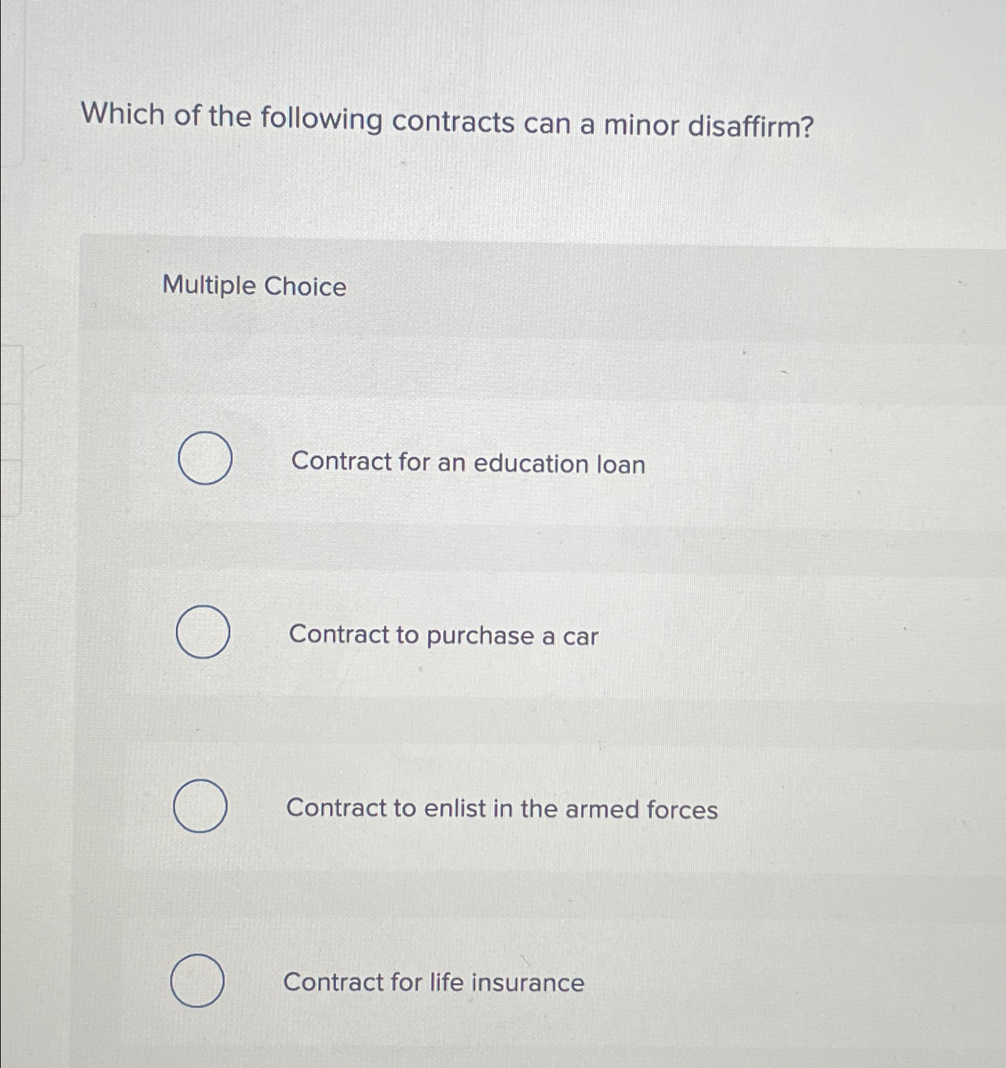 Solved Which of the following contracts can a minor | Chegg.com