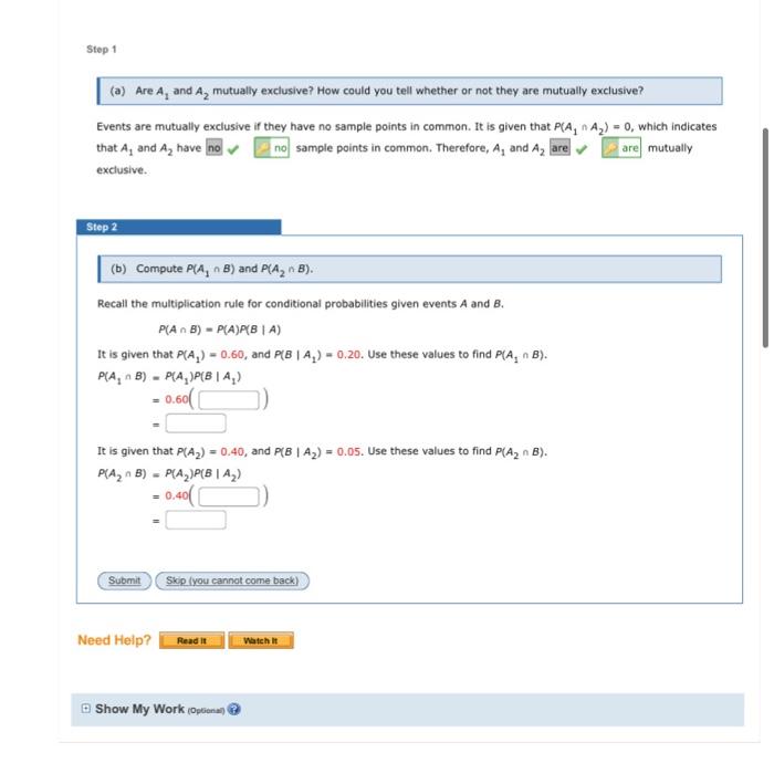 Solved Step 1 (a) Are A, and A, mutually exclusive? How | Chegg.com
