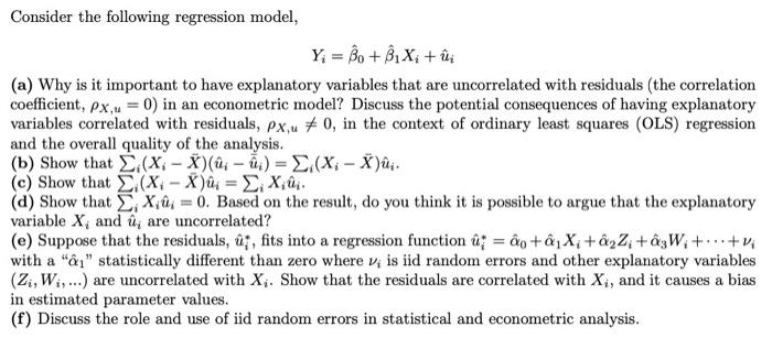 Solved Consider the following regression model, | Chegg.com