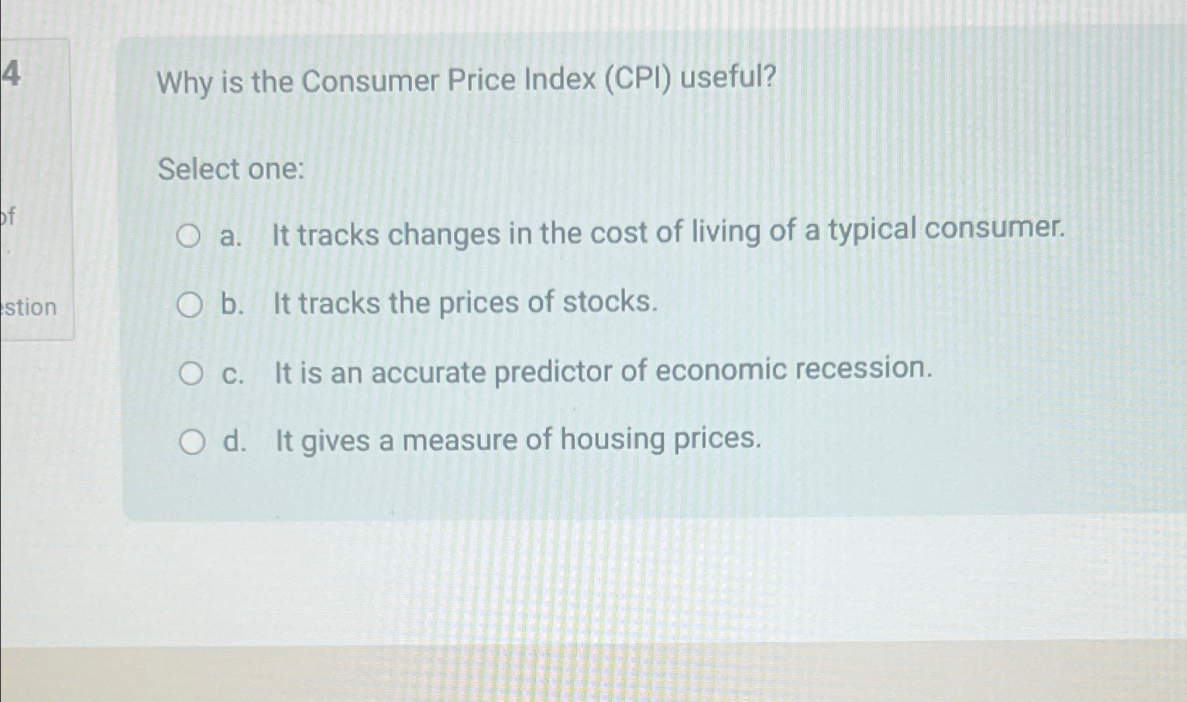 Solved Why is the Consumer Price Index (CPI) ﻿useful?Select | Chegg.com