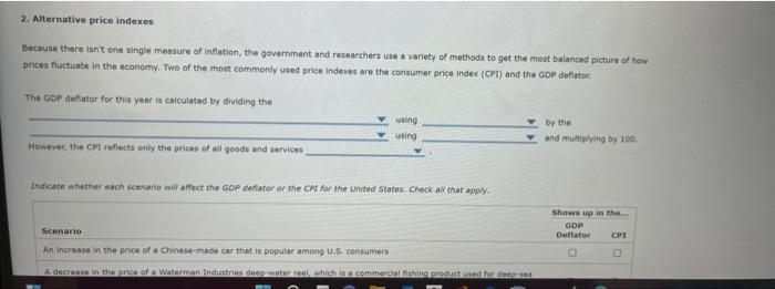 Solved 2. Alternative price indexes Because there isn't one | Chegg.com