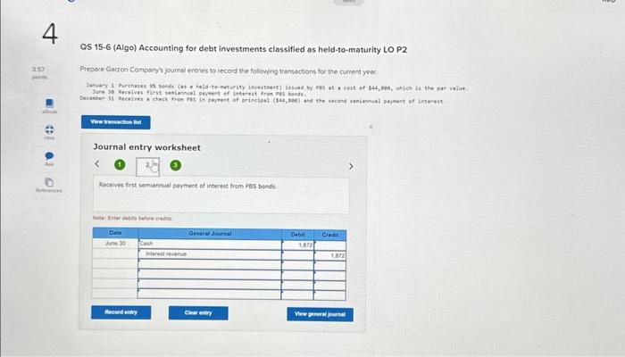 Solved OS 15−6 (Algo) Accounting for debt investments | Chegg.com