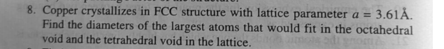 Solved Copper crystallizes in FCC structure with lattice | Chegg.com