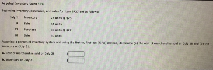 Solved Perpetual Inventory Using FIFO Beginning inventory, | Chegg.com