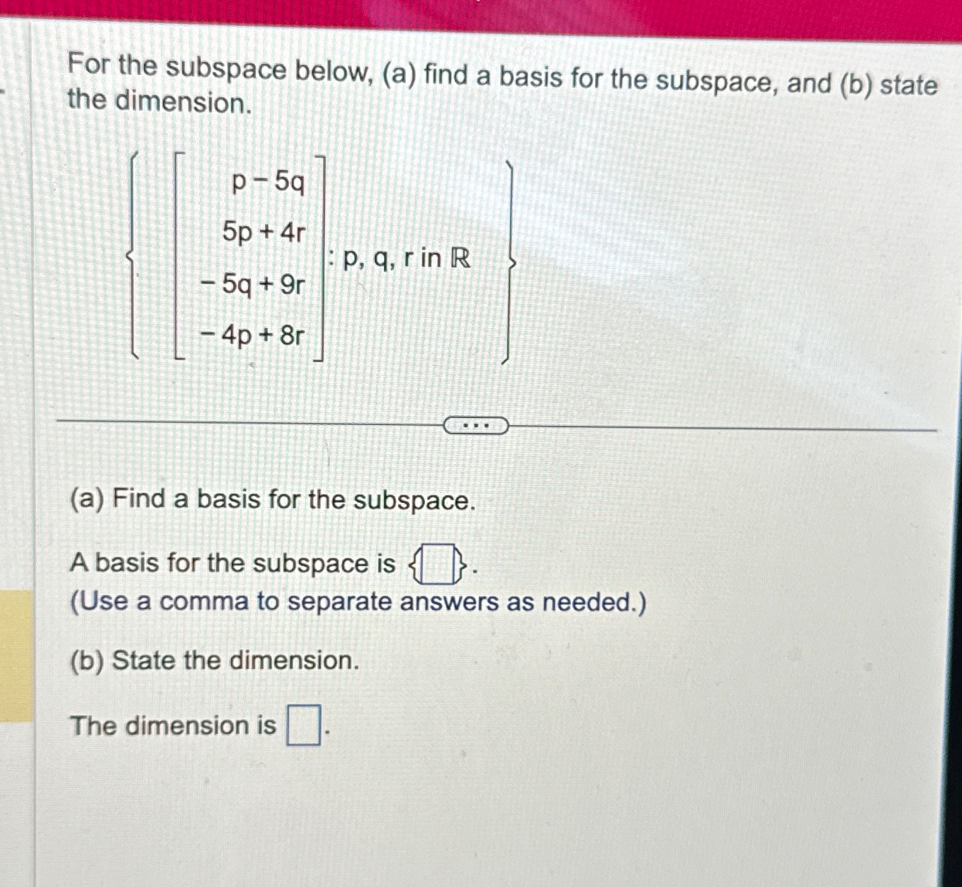 Solved For the subspace below, (a) ﻿find a basis for the | Chegg.com