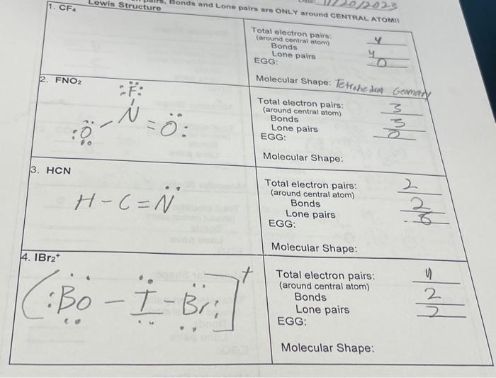 Solved 1. CF4 Lewis Structure Bonds and Lone palis are ONLY | Chegg.com