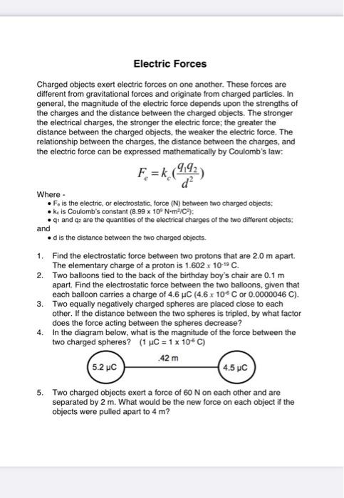 Solved Electric Forces Charged objects exert electric forces | Chegg.com
